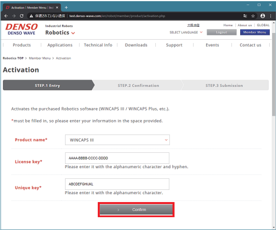 On the "Activation" page, select the "Product name" you intend to ...